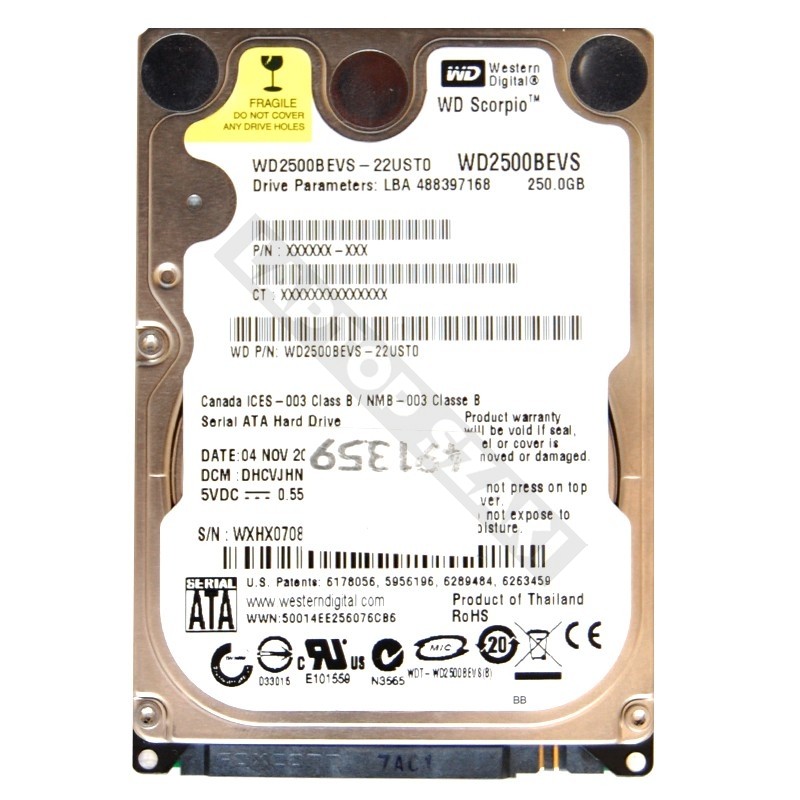 WD WD2500BEVS 250GB SATA 2,5" használt laptop winchester